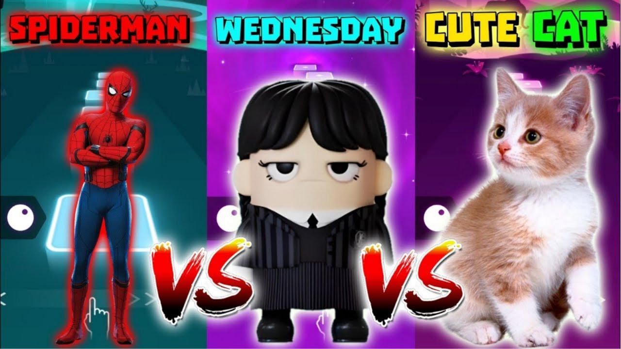 Spiderman 🆚 Wednesday 🆚 Cute Cat Tiles Hop EDM Rush - YouTube