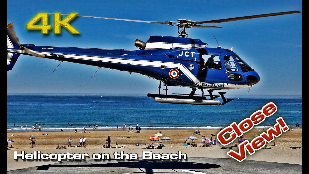 Helicopter on the beach (F-MJCT) [4K] - YouTube