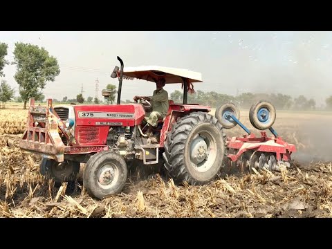 MF 375 - 75HP Ploughing with disc harrow after Rice Harvesting - YouTube