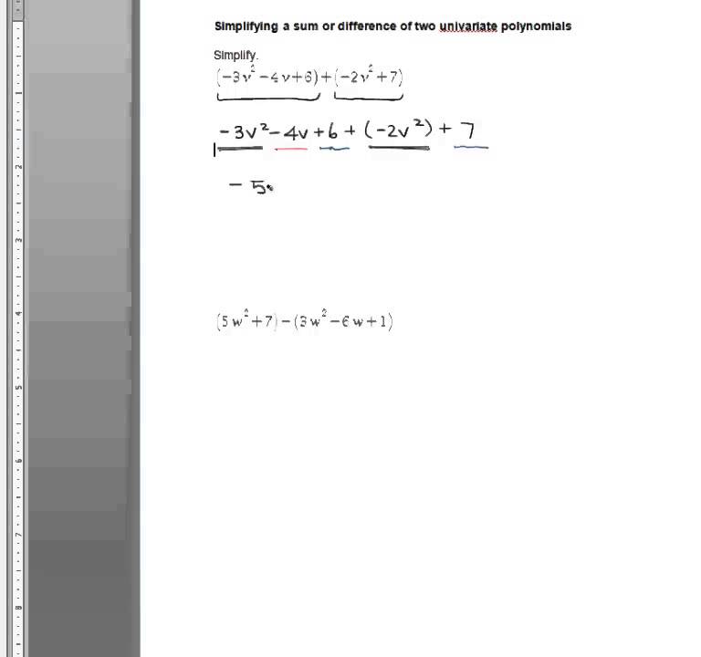 Simplifying a sum or difference of two univariate polynomials - YouTube