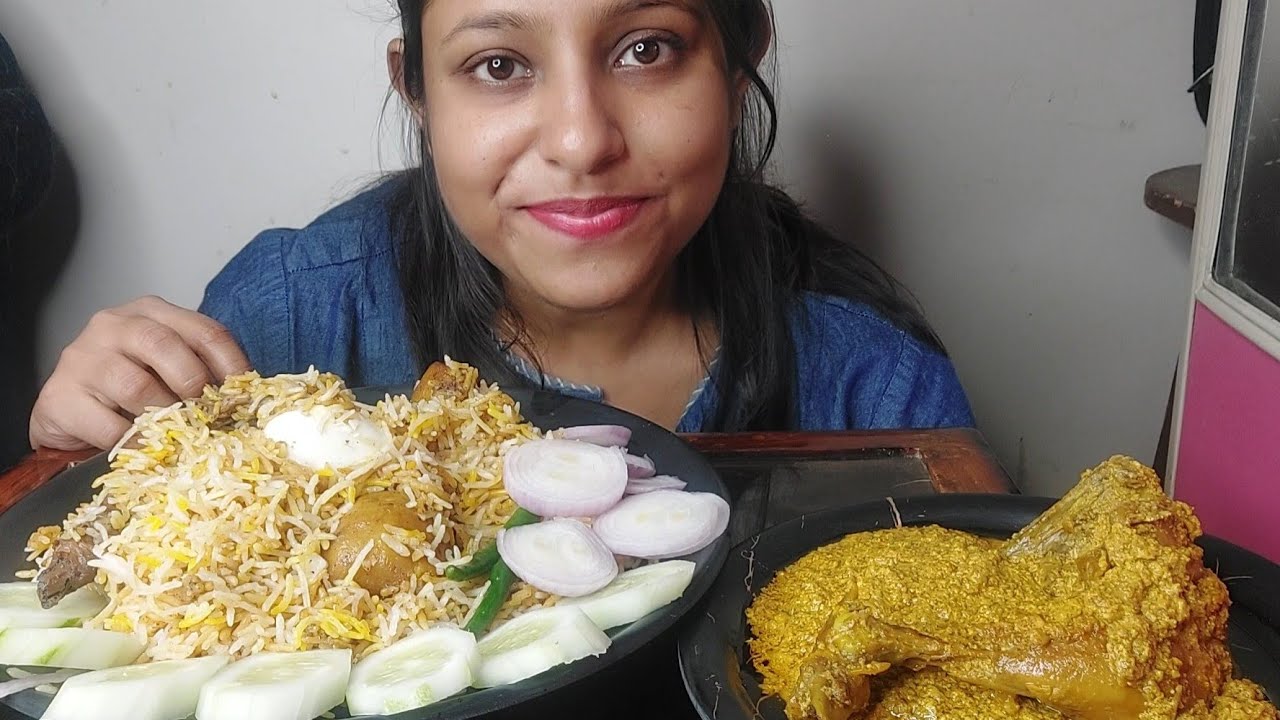 Eating Show - Egg Chicken Biriyani & chicken Chaap, salad ...