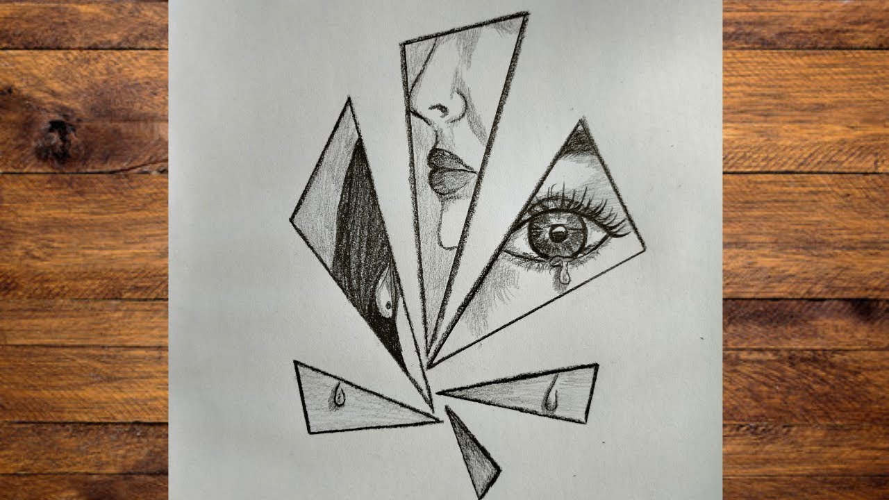 How to draw a sad girl's face reflected on a Broken Mirror || A broken ...