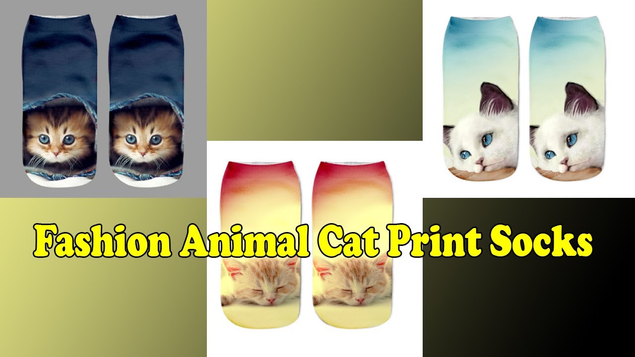 Fashion Animal Cat Print Socks - YouTube