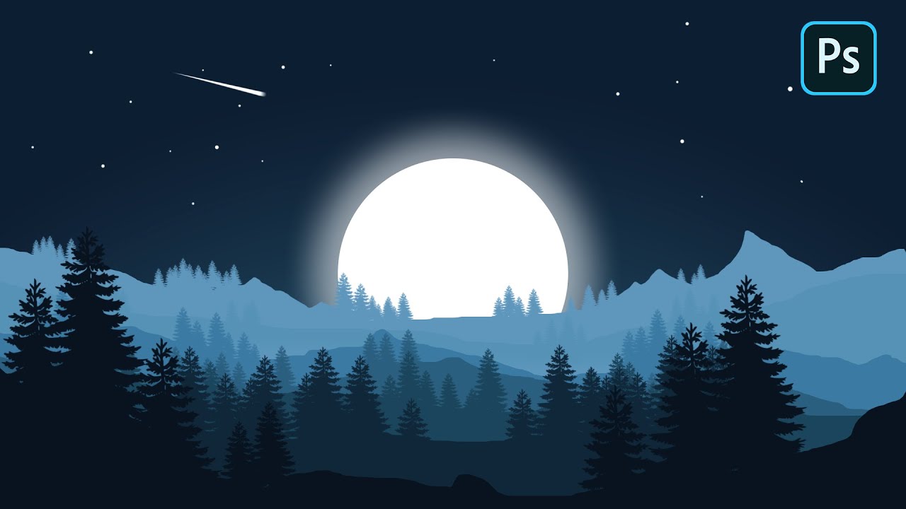 2D Night Landscape Drawing in Adobe Photoshop | Speed Art - YouTube
