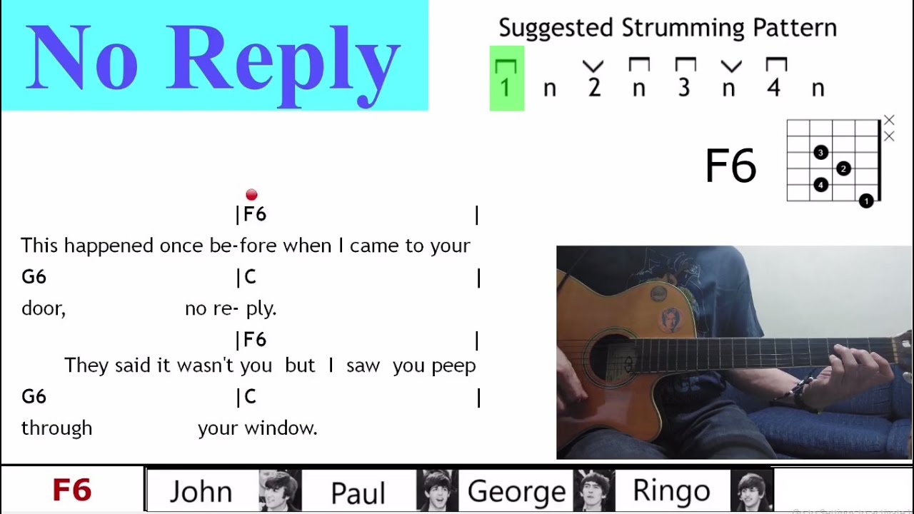 No Reply - The Beatles - Play Along Guitar Chords & Lyrics with ...