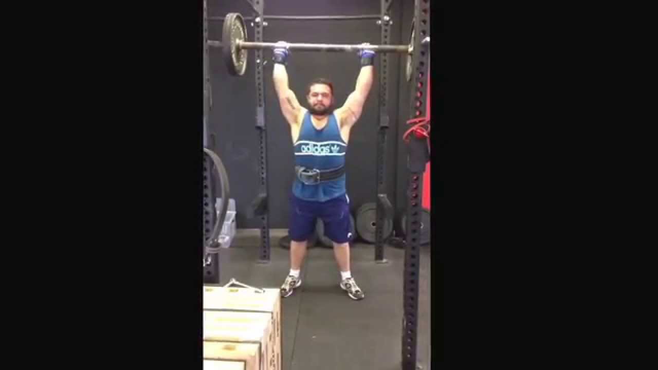 Axle overhead press 270x3 so close to 4 next time it's mine. - YouTube