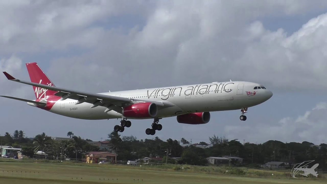 Virgin Atlantic A333 landing and take off BGI - YouTube