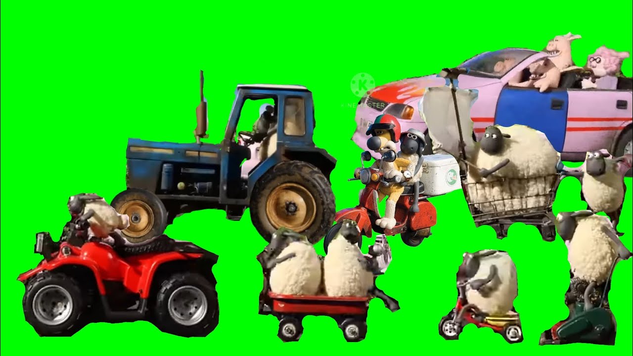 Shaun the Sheep Characters in their vehicles passing by Green Screen ...
