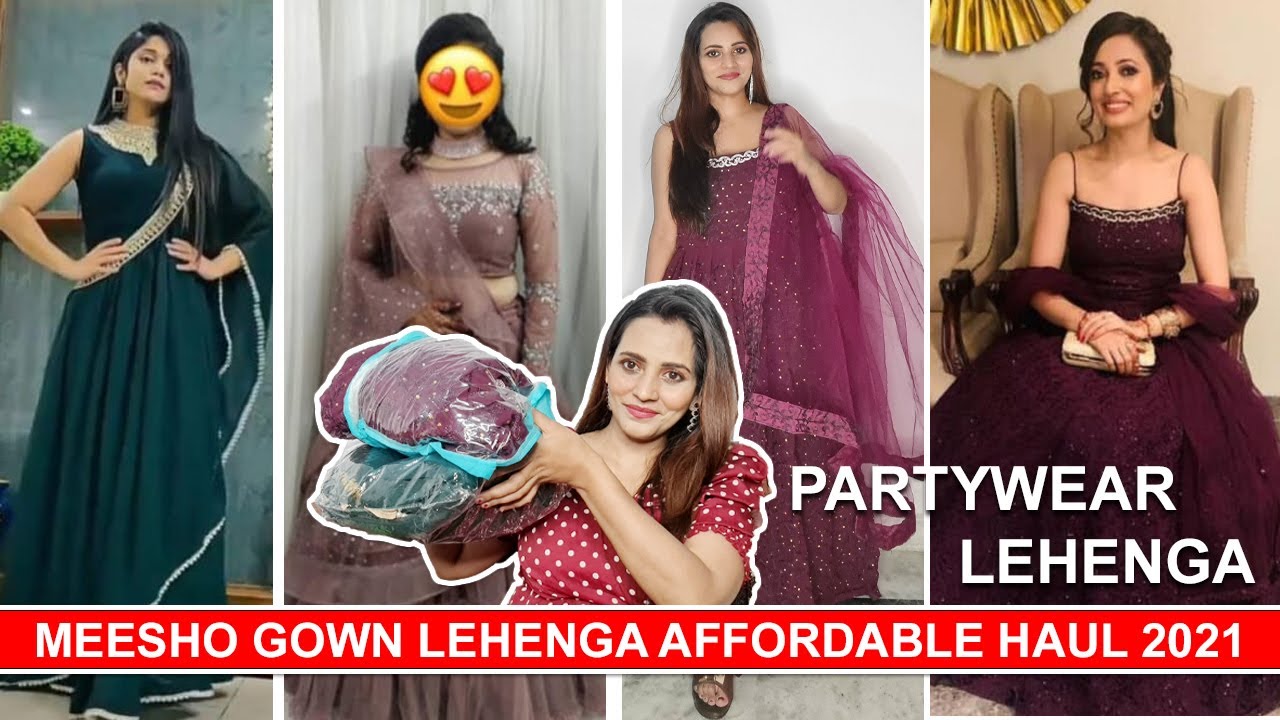 MEESHO HAUL : LEHENGA KURTI GOWN | GEORGETTE MIRROR THREAD PEARL WORK ...