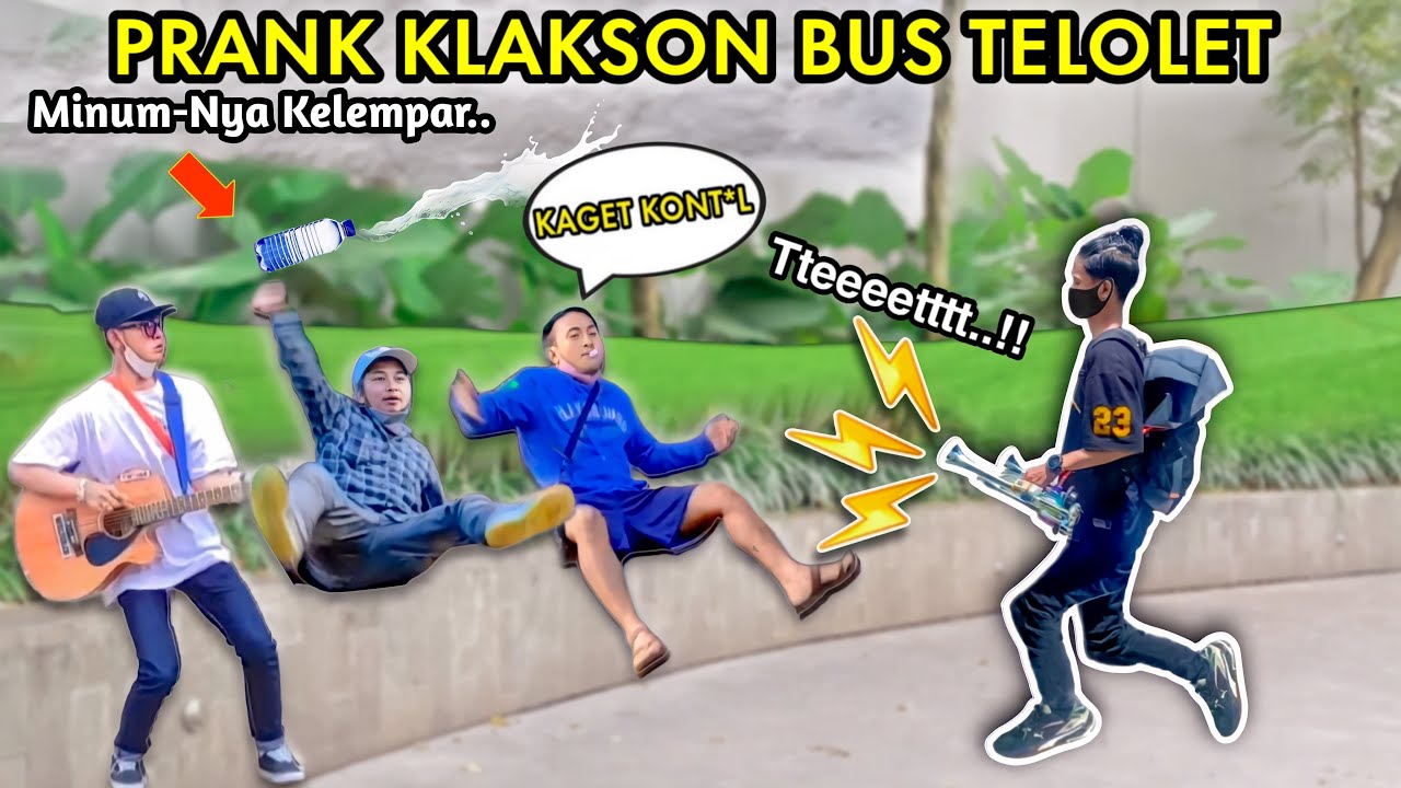 PRANK KLAKSON BUS TELOLET.. AUTO KAGET NGOMONG KASAR.. NGAKAK BANGET ...