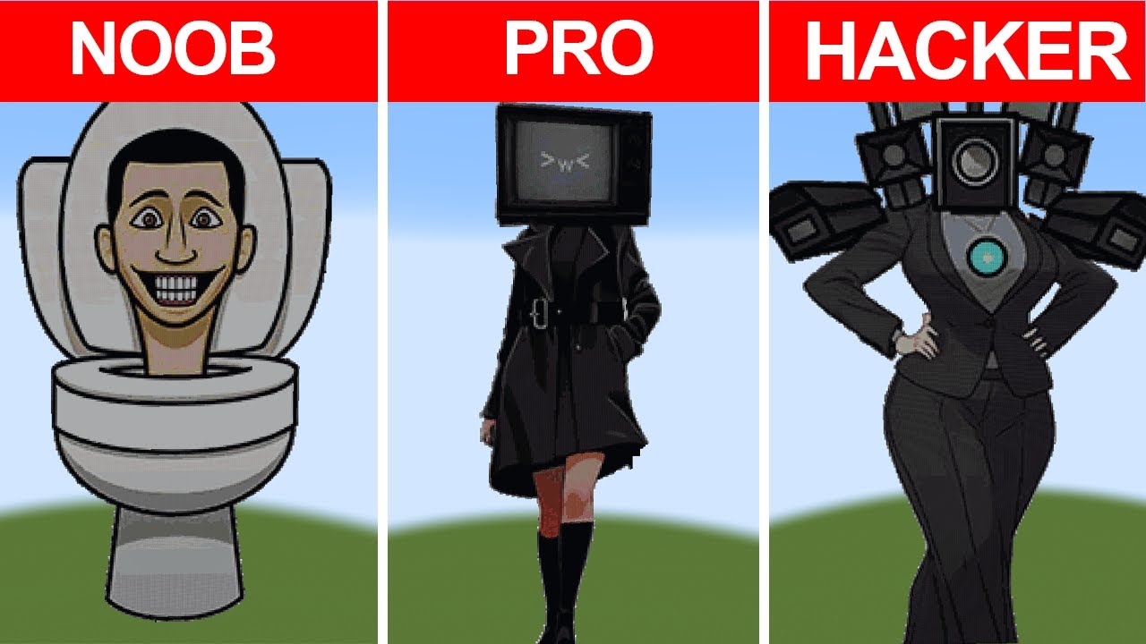 Skibidi Toilet ALL Characters Pixel Art : Noob, Pro, HACKER! / (Skibidi ...