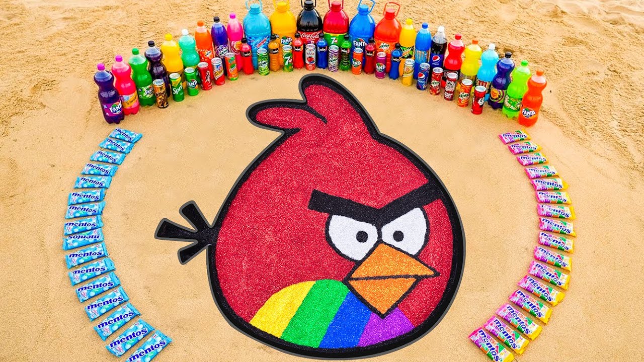 EXPERIMENT COCA 🏖 Tiny Rainbow Angry Bird with Sprite, Fanta, Mtn Dew ...