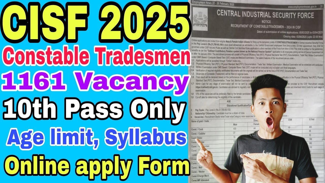CISF Constable Tradesman New 2025,1161 Post Apply Online Eligibility ...