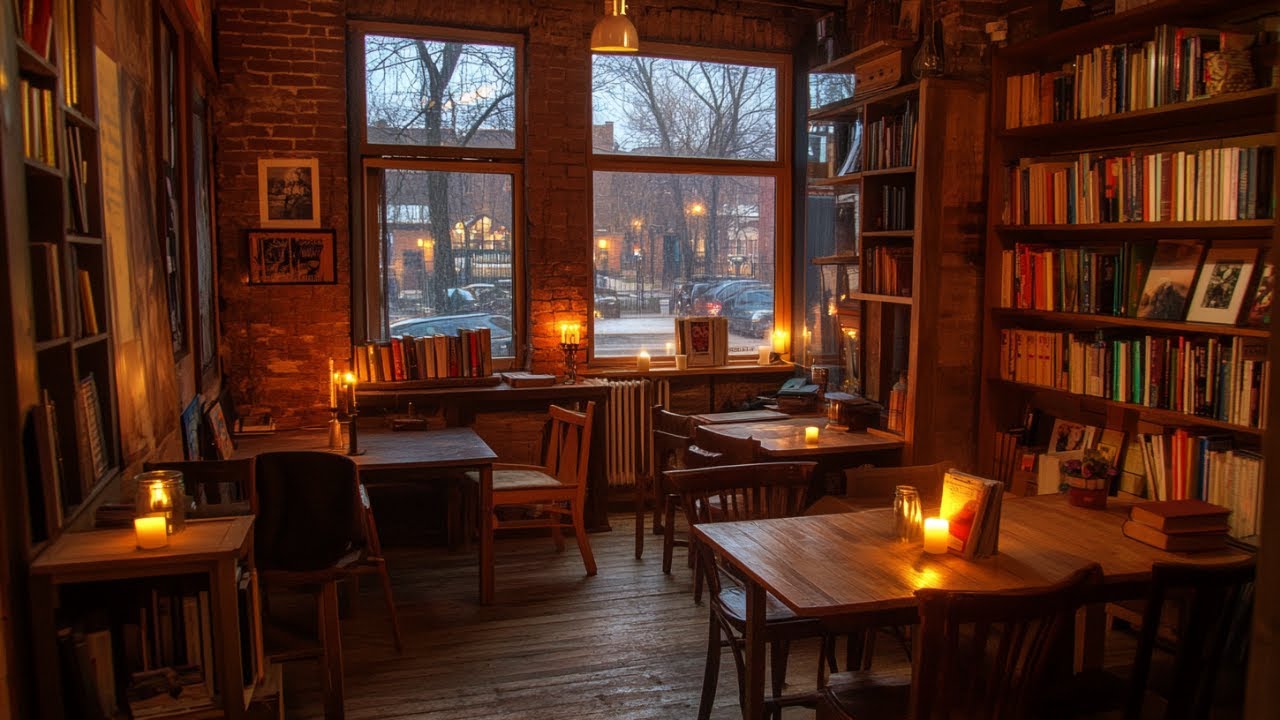 Jazz Caffe in a Candlelit Bookstore 📖 Cozy Rainy Night Ambience for ...