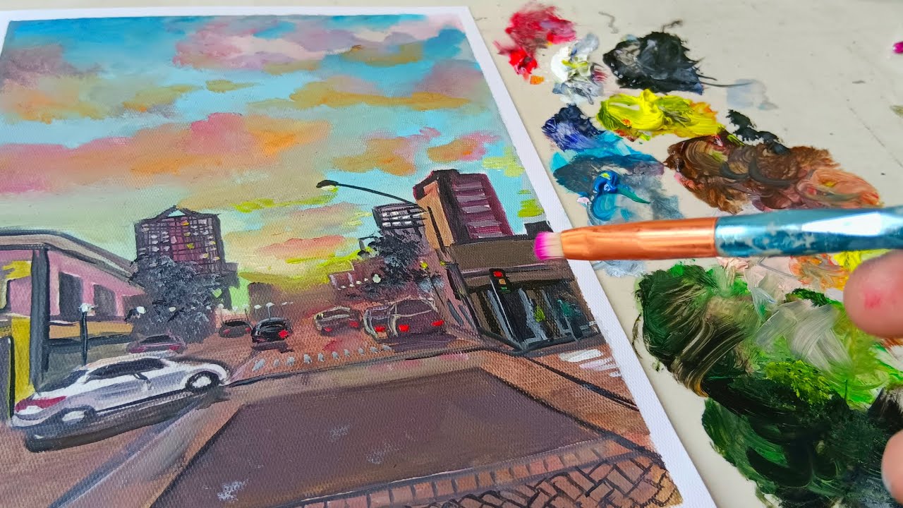 How to paint a city // oil painting timelapse cityscape - YouTube