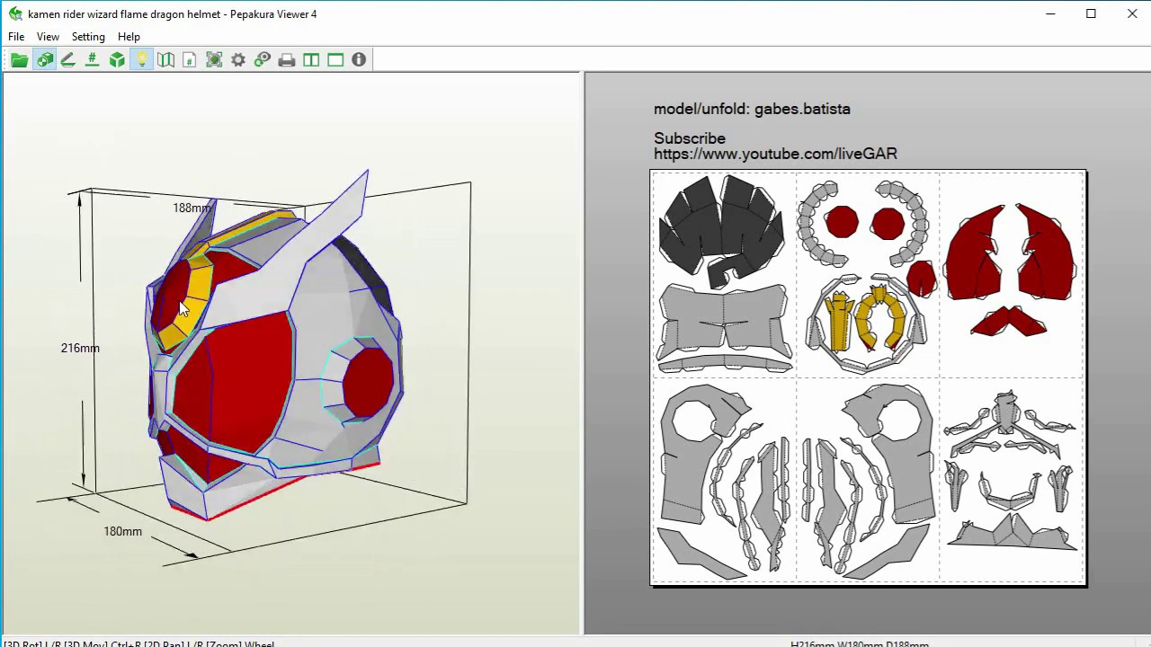 kamen rider wizard flame dragon helmet pepakura - YouTube