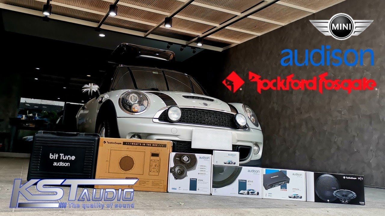 Mini Cooper S clubman R56 ลำโพงaudison apf8.9 bit Subwoofer rockford ...