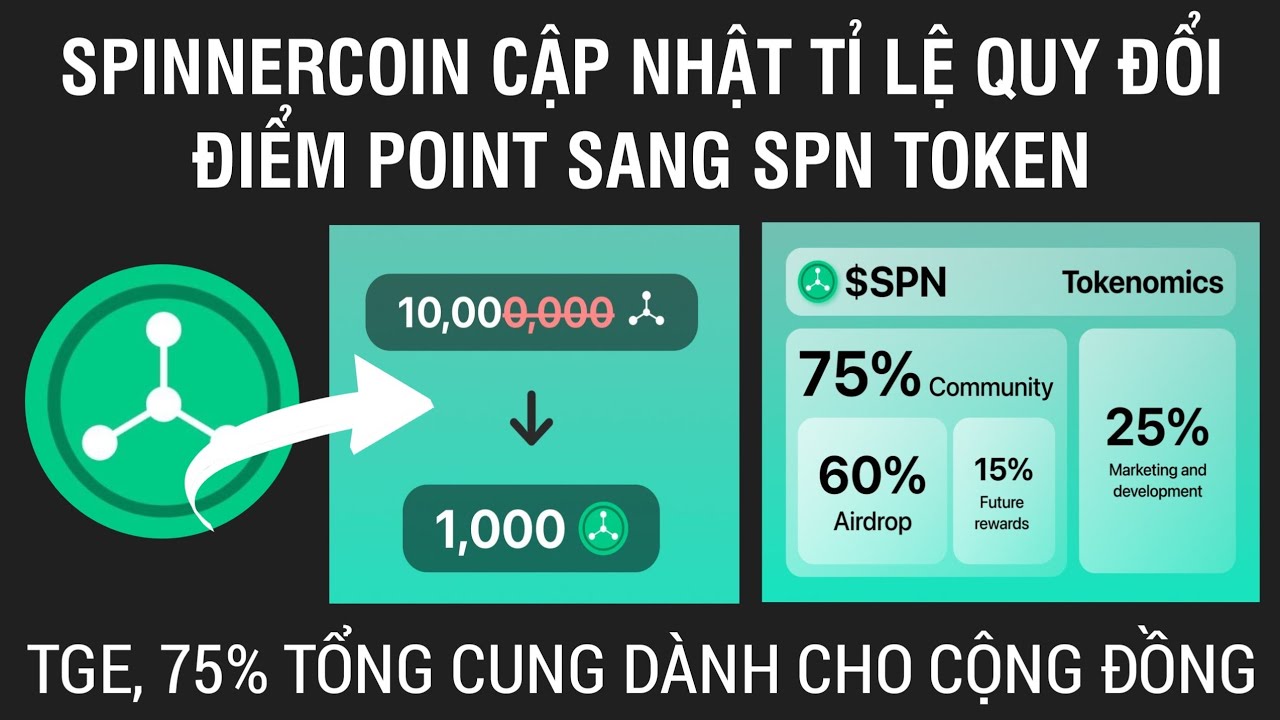 SPINNERCOIN CẬP NHẬT TỈ LỆ QUY ĐỔI ĐIỂM POINT SANG SPN TOKEN, TGE, 75% TỔNG CUNG DÀNH CHO CỘNG ...