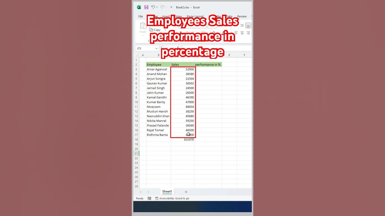 Employees sales performance in percentage in excel l excel tips and tricks #excelshorts # ...