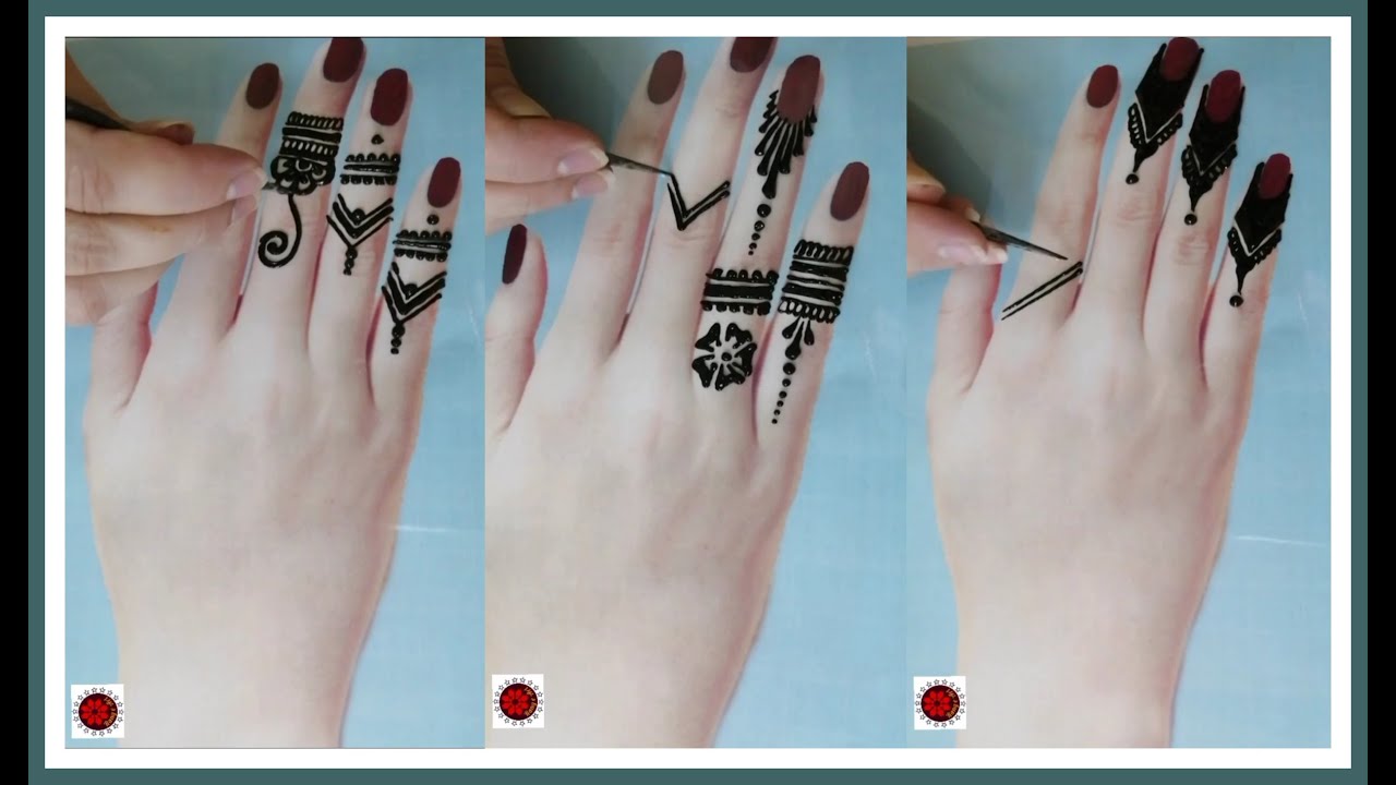 Back hand finger mehndi designs || 3 different style finger henna ...