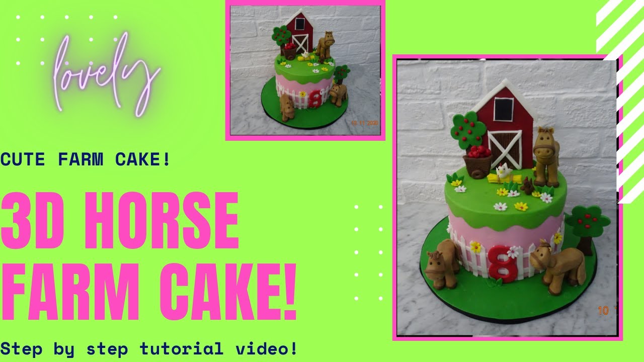 Cute 3D horse Farm cake!step by step tutorial video - YouTube