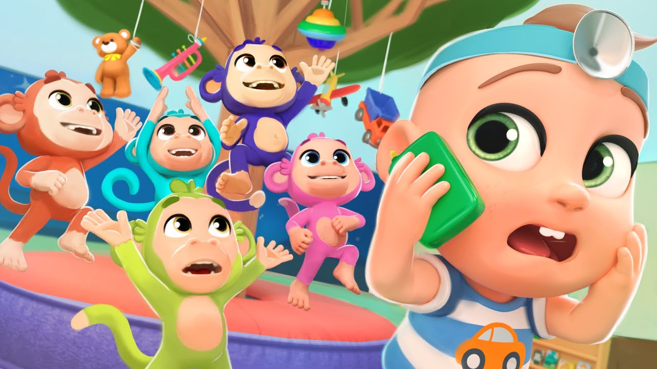 5 Little Monkeys Play & Learn in Kindergarten | Almama Kids Songs ...