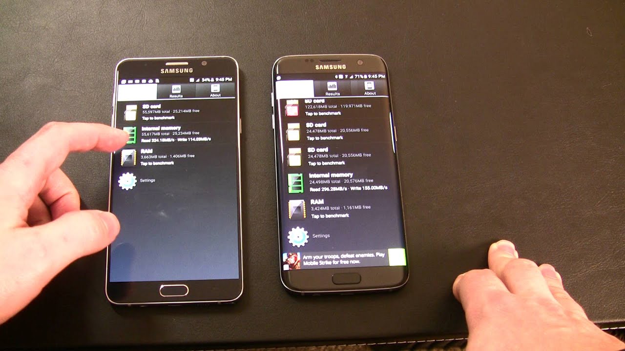 Samsung S7 Edge vs Note5 - NAND and RAM Speed Comparison - YouTube