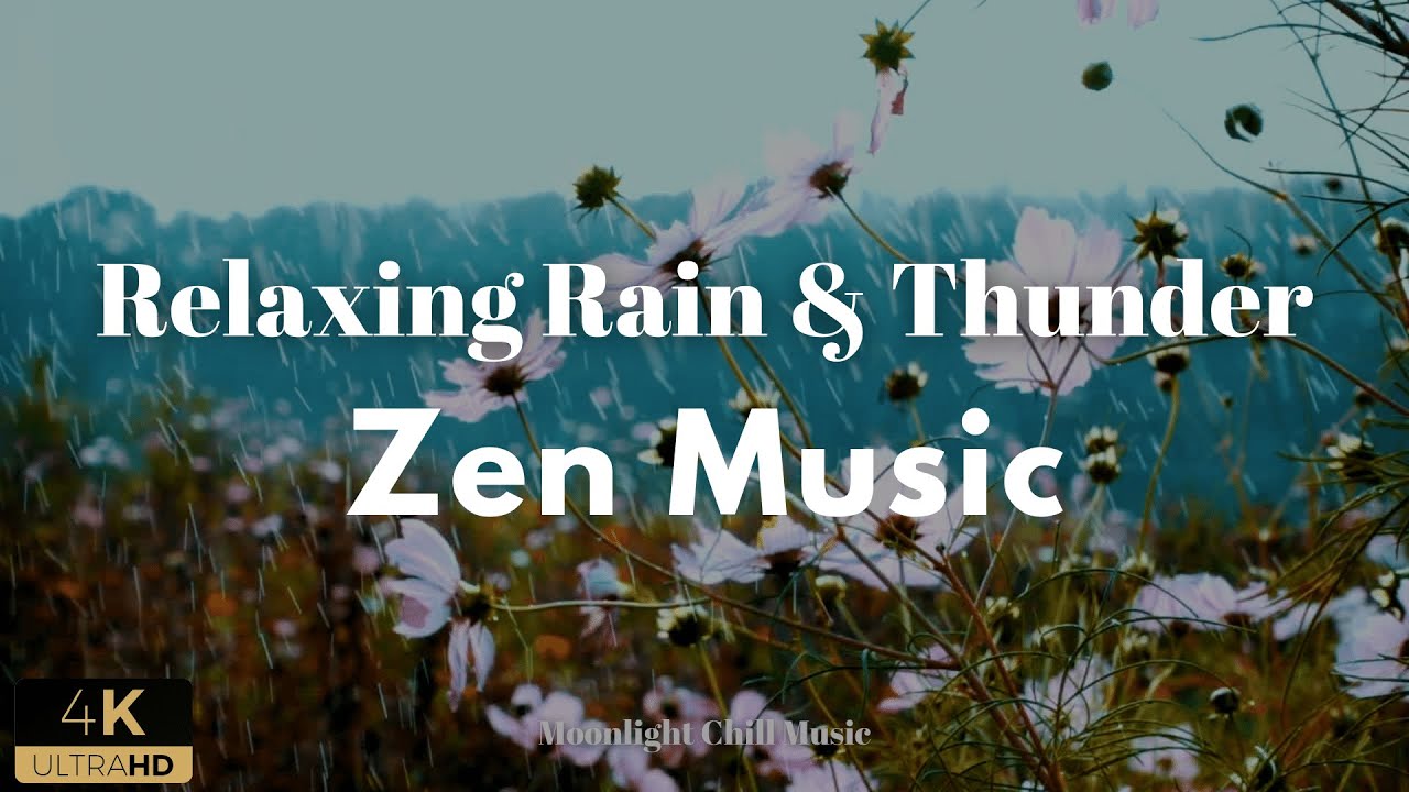 4K 🌧️🪷1 Hour Zen: Rain and Thunder with Serene Flower Fields ...