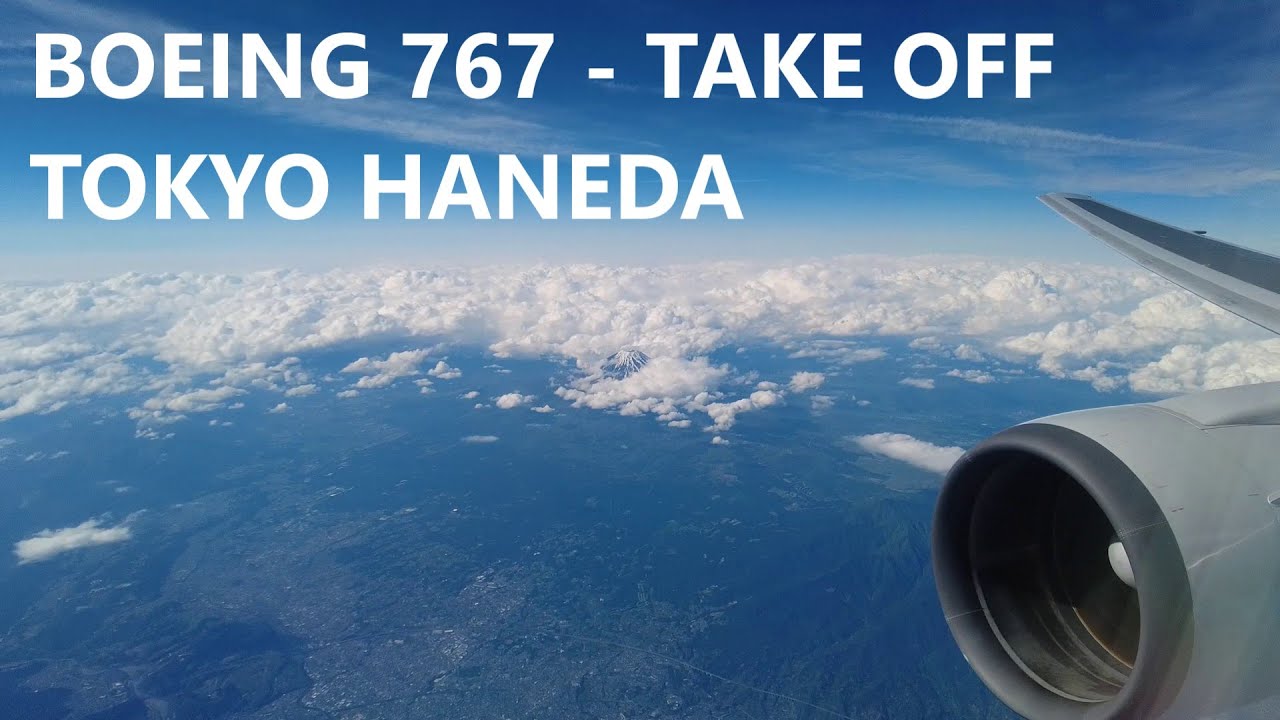 ANA 767 Take off, climb and cruising window seat views Tokyo Haneda to ...