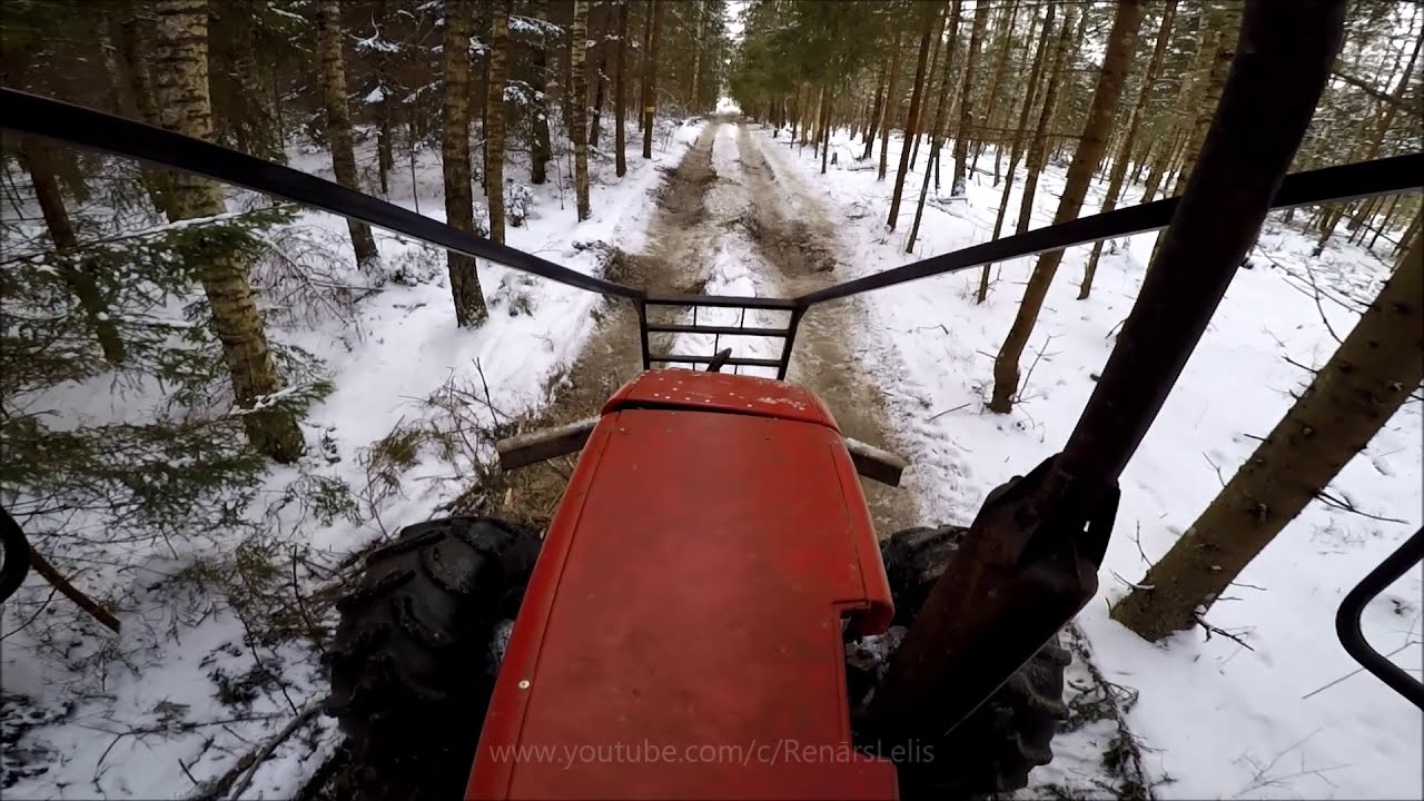 MTZ 952.3+Palms trailer in winter forest - YouTube