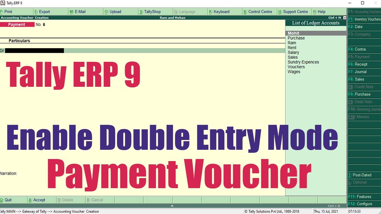 Tally ERP 9 - Payment Voucher | payment voucher double entry mode | 17 ...