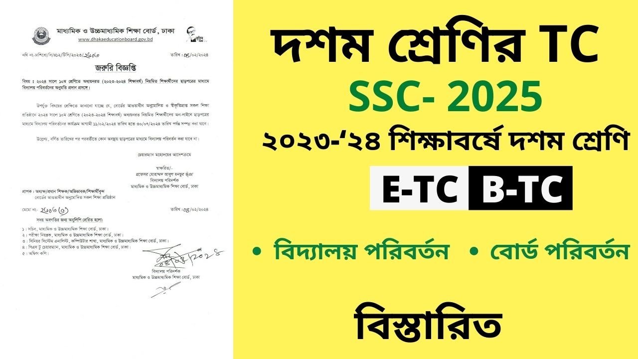 Class Ten TC | School Transfer | ২০২৪ সালে ১০ম শ্রেণিতে অধ্যয়নরত ...