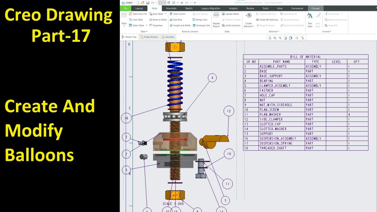 #17 Creo Detailed Drawing- Create & Modify Balloons - YouTube