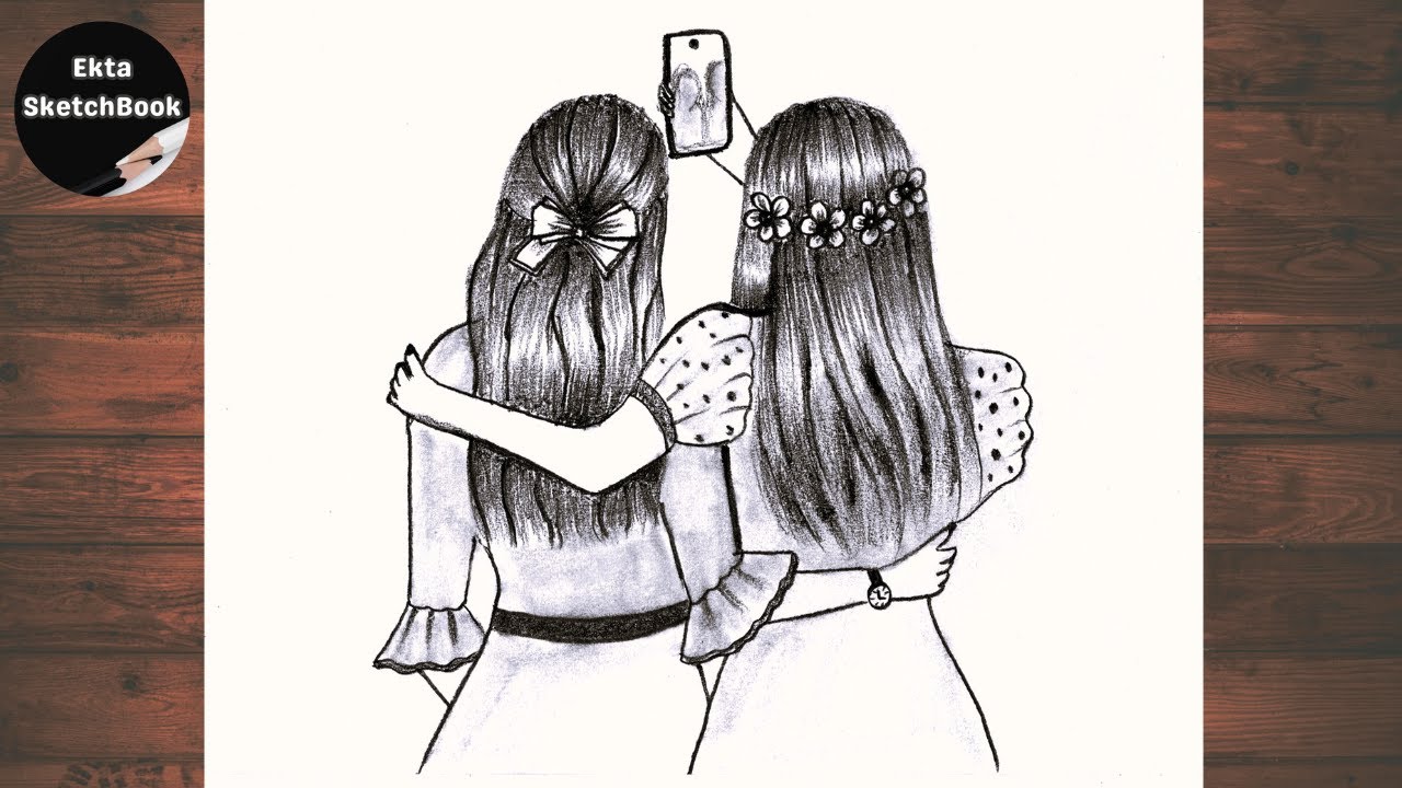 Draw two best friend girls | Sketching of a girl friends step by step ...