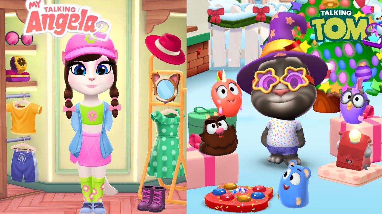 MY TALKING ANGELA 2 Gift Box Dress VS MY TALKING TOM 2 Party Dress ...
