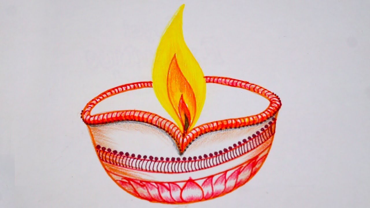 How to Draw Diya step by step | Agal Vilakku Drawing | very easy step ...