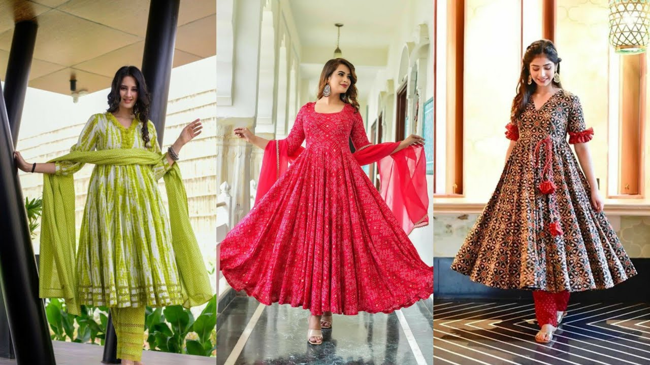 Printed frocks for women suit with plazo ideas, cotton frock kurti ...