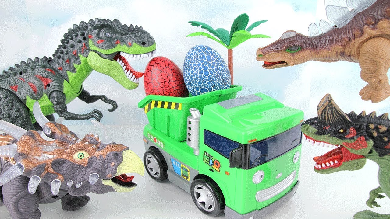 Dinosaurs & Tayo Adventure! Tayo Max Dump Truck Steal Eggs~ Learn Names ...