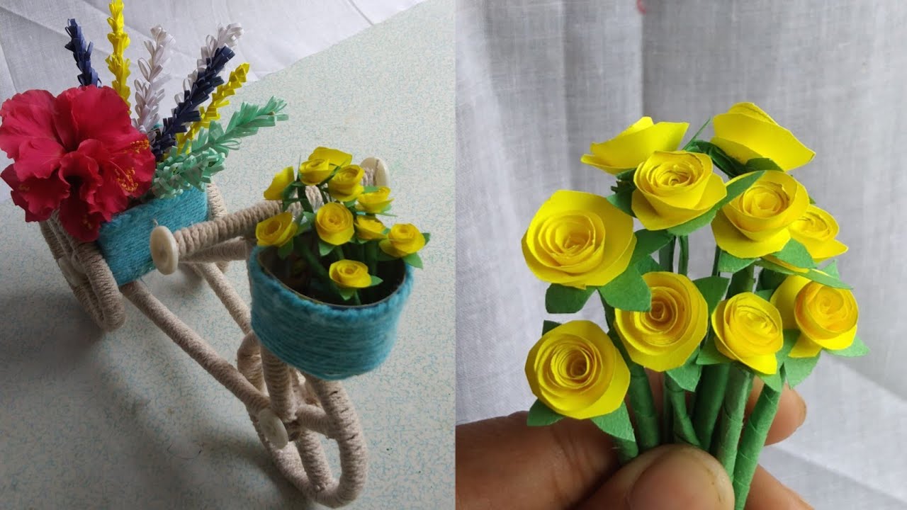 how to make mini Rose// nini flower bouquet making with paper// paper ...