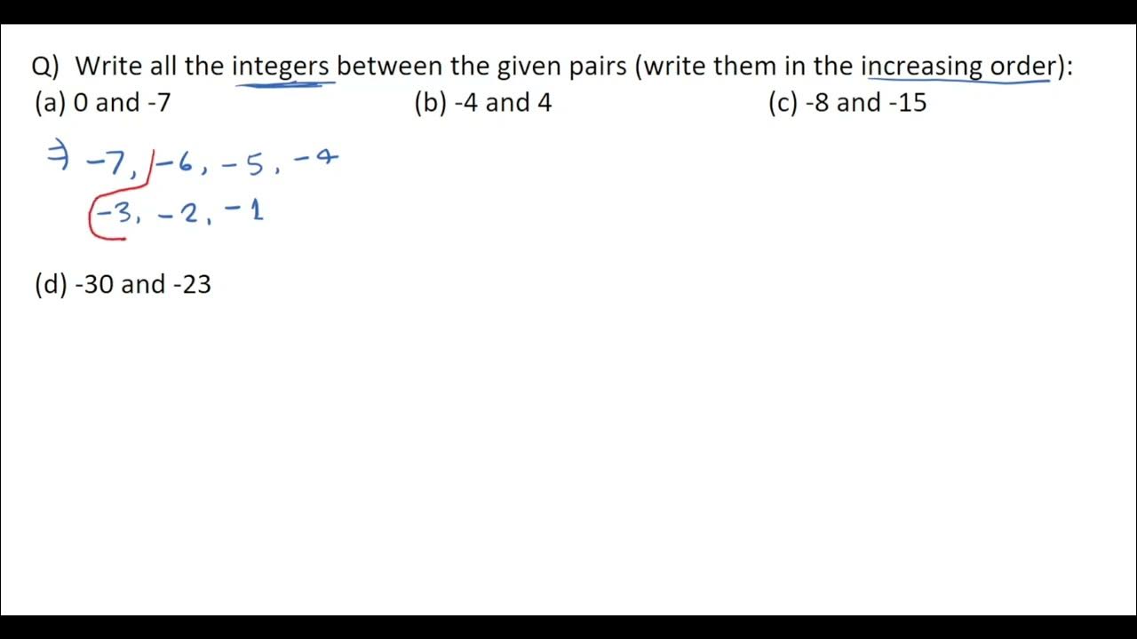Write all the integers between the given pairs | How to write integers between the given pairs ...