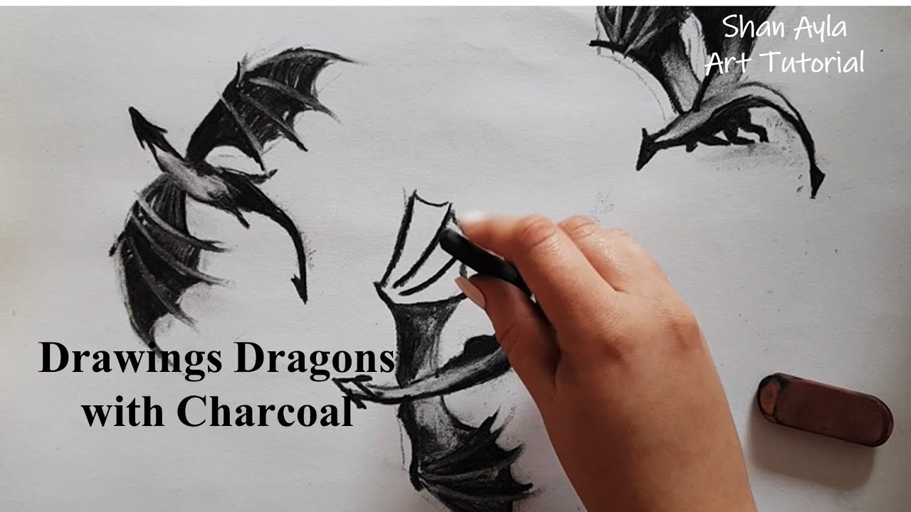 Drawing Dragons with Charcoal tutorial- My Art, Time Lapse - YouTube