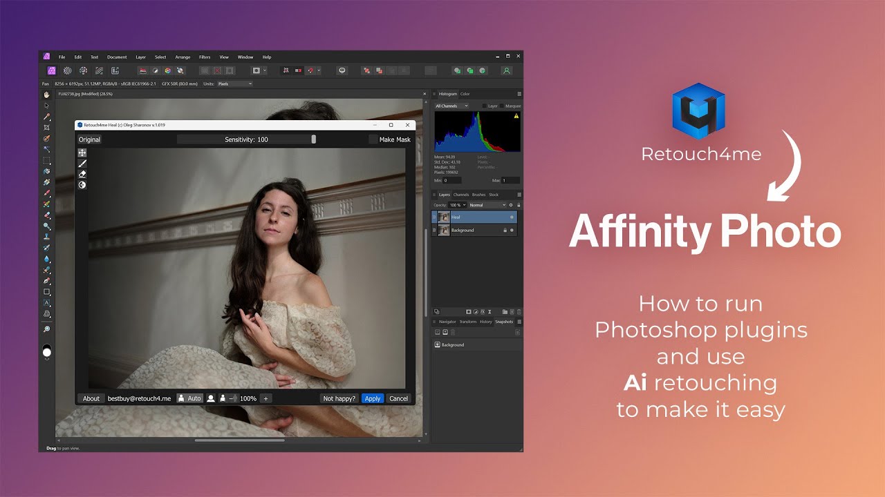 Photoshop plugins in Affinity Photo. Add Retouch4me Ai to your retouching workflow. - YouTube