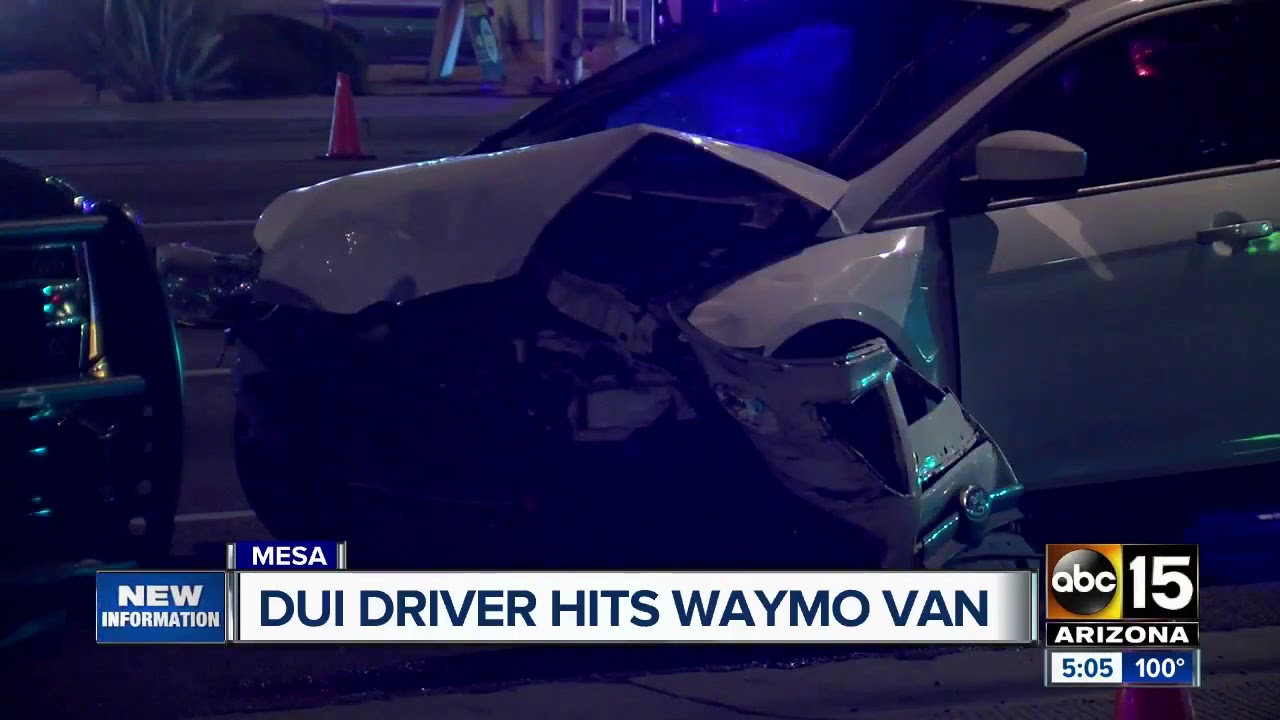 Impaired driver hits Waymo van in Mesa crash - YouTube