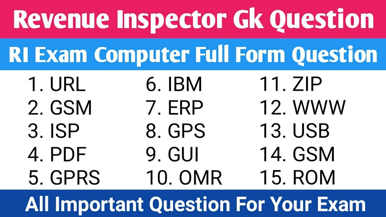 RI Exam Computer Question ! Computer Full Form Question ! RI Exam ...