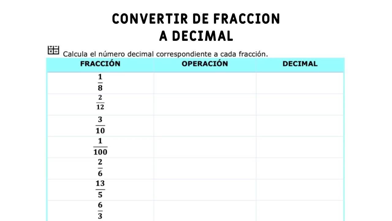 CONVERTIR DE FRACCION A DECIMAL ME Calcula el número decimal ...