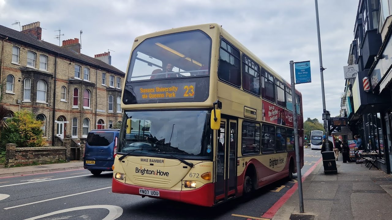 Onboard Brighton & Hove Bus 672 - Scania N270UD Omnidekka - Route 23 ...