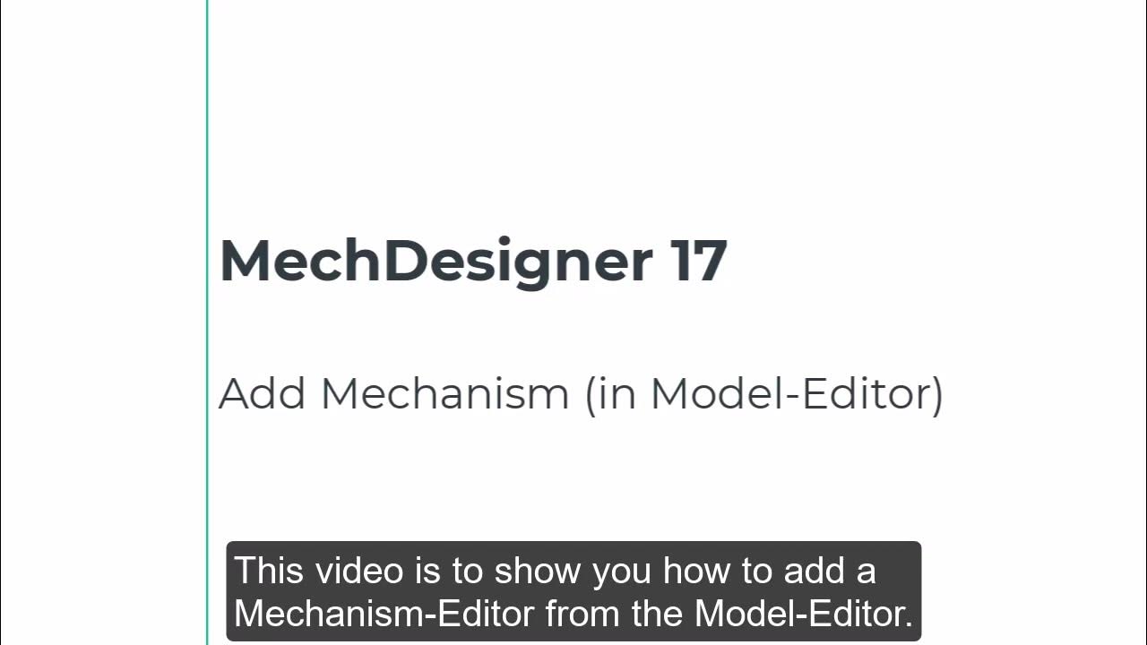 MechDesigner Basics: Add Mechanism-Editor from the Model-Editor - YouTube