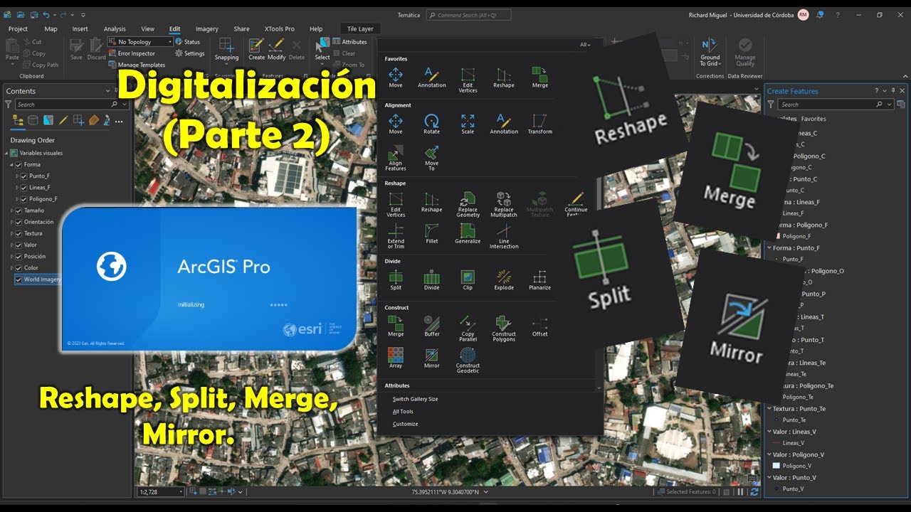 2. Aprende a digitalizar en Arcgis Pro - Reshape, Split, Merge, Mirror ...