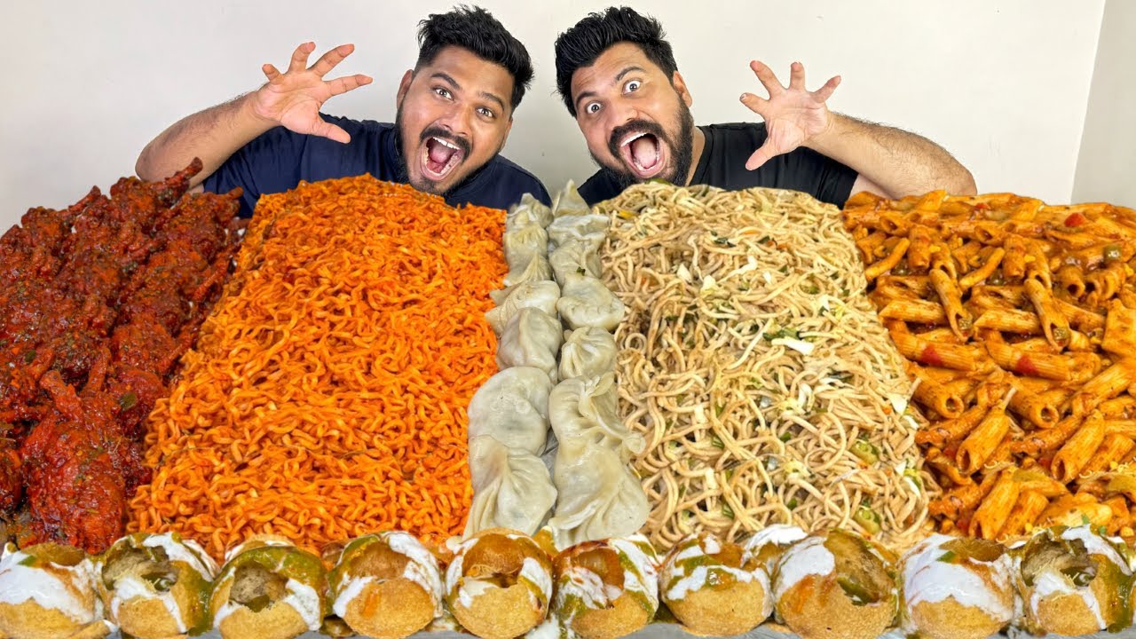 ASMR EATING STREET FOOD DAHIPURI,SPICY NOODLES,CHOWMEIN,MOMOS,SAMOSA ...