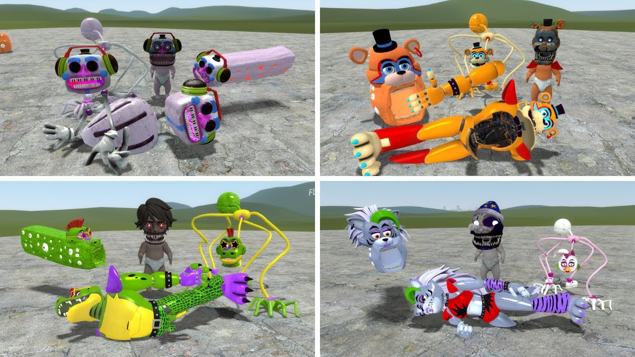 ALL FNAF SECURITY BREACH GLAMROCK ANIMATRONICS EXPLODE DESTRUCTION ...